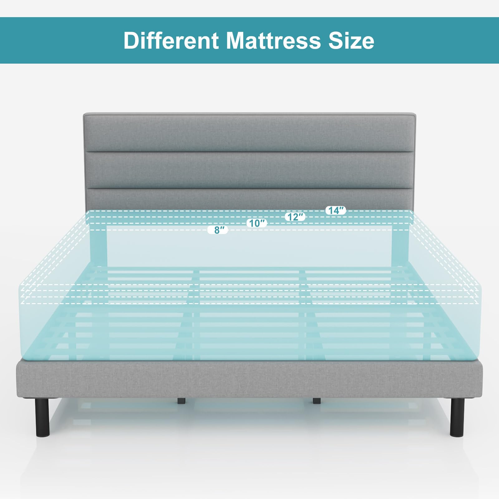 IYEE NATURE King Size Bed Frame with Headboard,Sturdy Platform Bed with Wooden Slats Support,No Box Spring,Mattress Foundation,Easy Assembly,Black