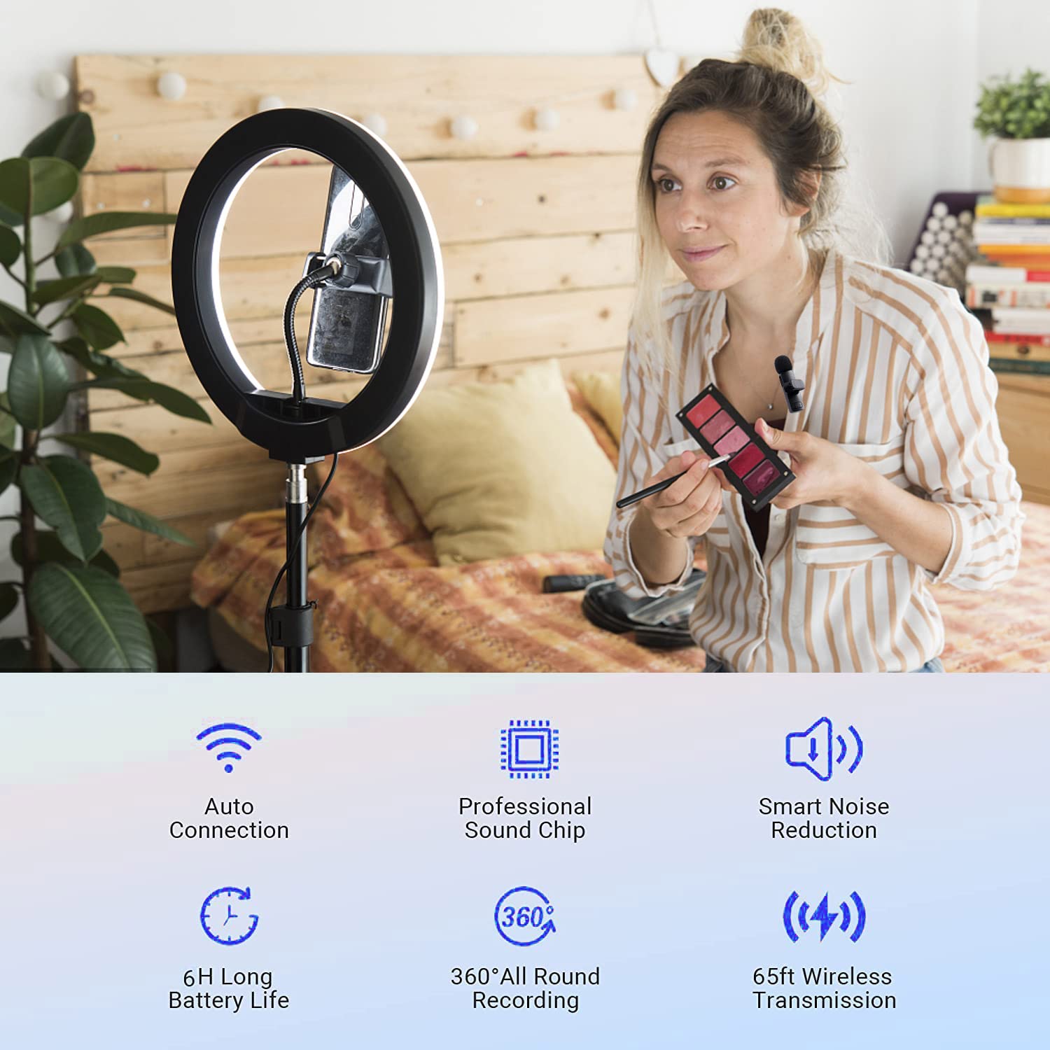 Netdeon Professional Wireless Lavalier Lapel Microphones for iPhone iPad, Omnidirectional Condenser Clip-on Microphone Recording Mic for Video Recording Podcast Interview Vlog YouTube Tiktok