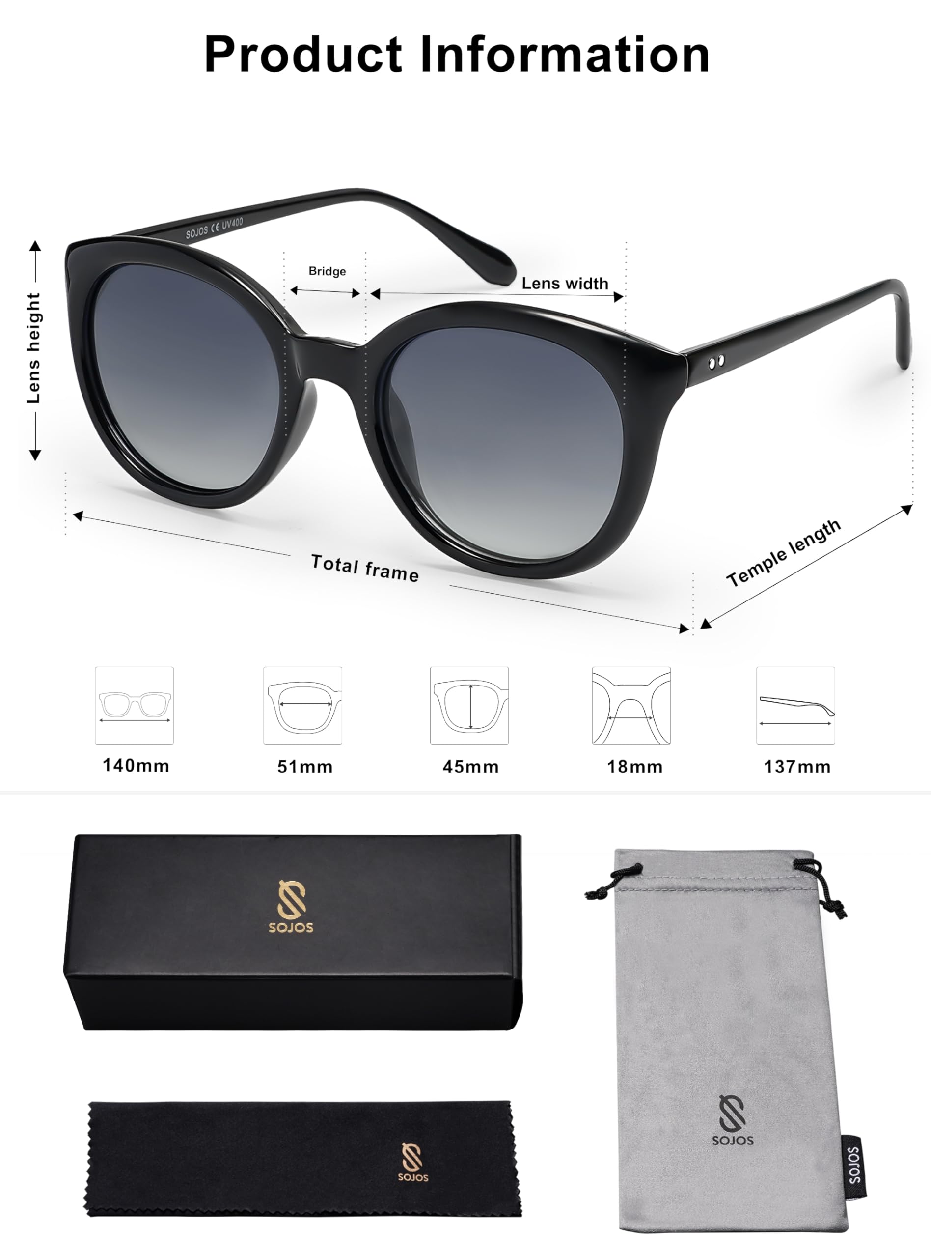 SOJOS Small Round Polarized Sunglasses for Women Men Vintage Style UV400 Lens SJ2259,(Milky white)