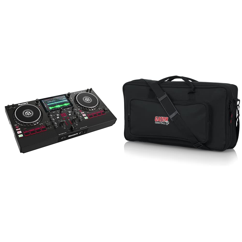 Numark Mixstream Pro Standalone DJ System with Speakers, 7” Touch Screen, WiFi Streaming, 2 Channels & FX + Gator Cases Gig Bag for Micro Controllers, Keyboards, and Multi-Effects Pedals