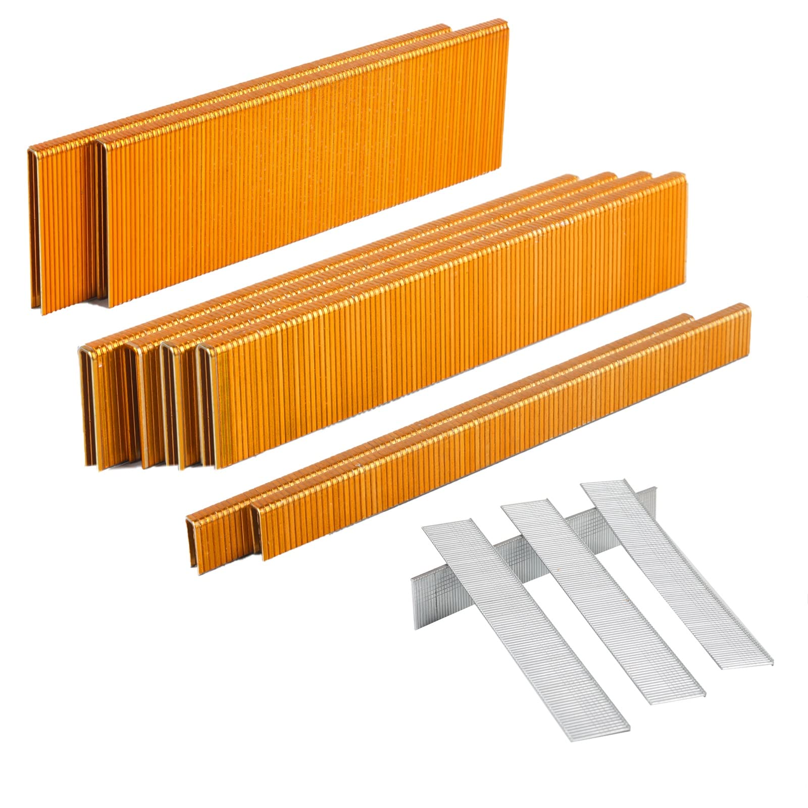 SITLDY 18 Gauge 1200-Count, Narrow Crown Staples 1/2"-200, 1"-400, 1-1/2"-200 and Brad Nails 3/4"-400, Galvanized, Assorted Size Project Pack