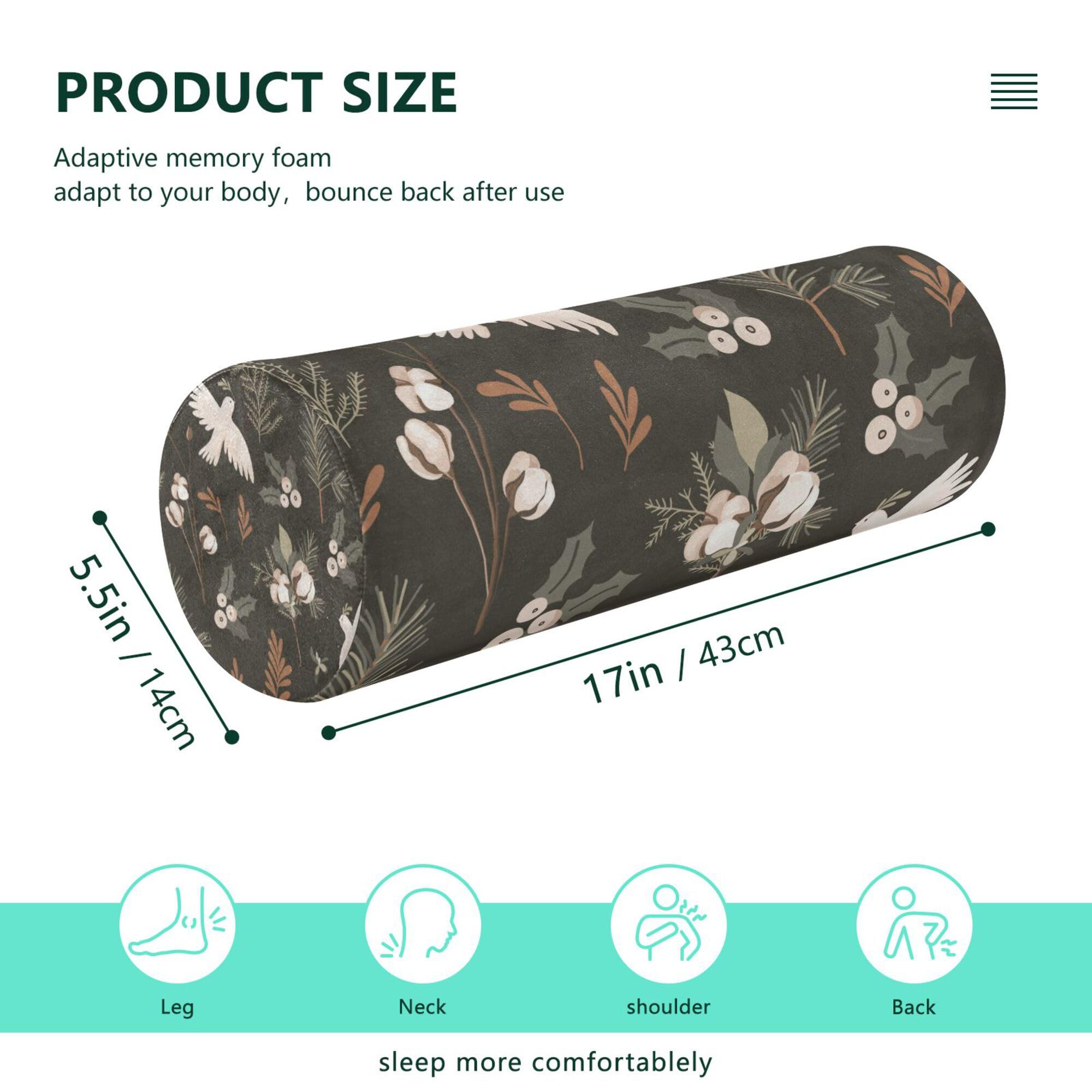 JUNZAN Christmas Time Bed Bolster Pillow Neck Roll Pillow Case Soft Round Pillow for Pillow Neck Support Side Sleeper Round Foam Cushion