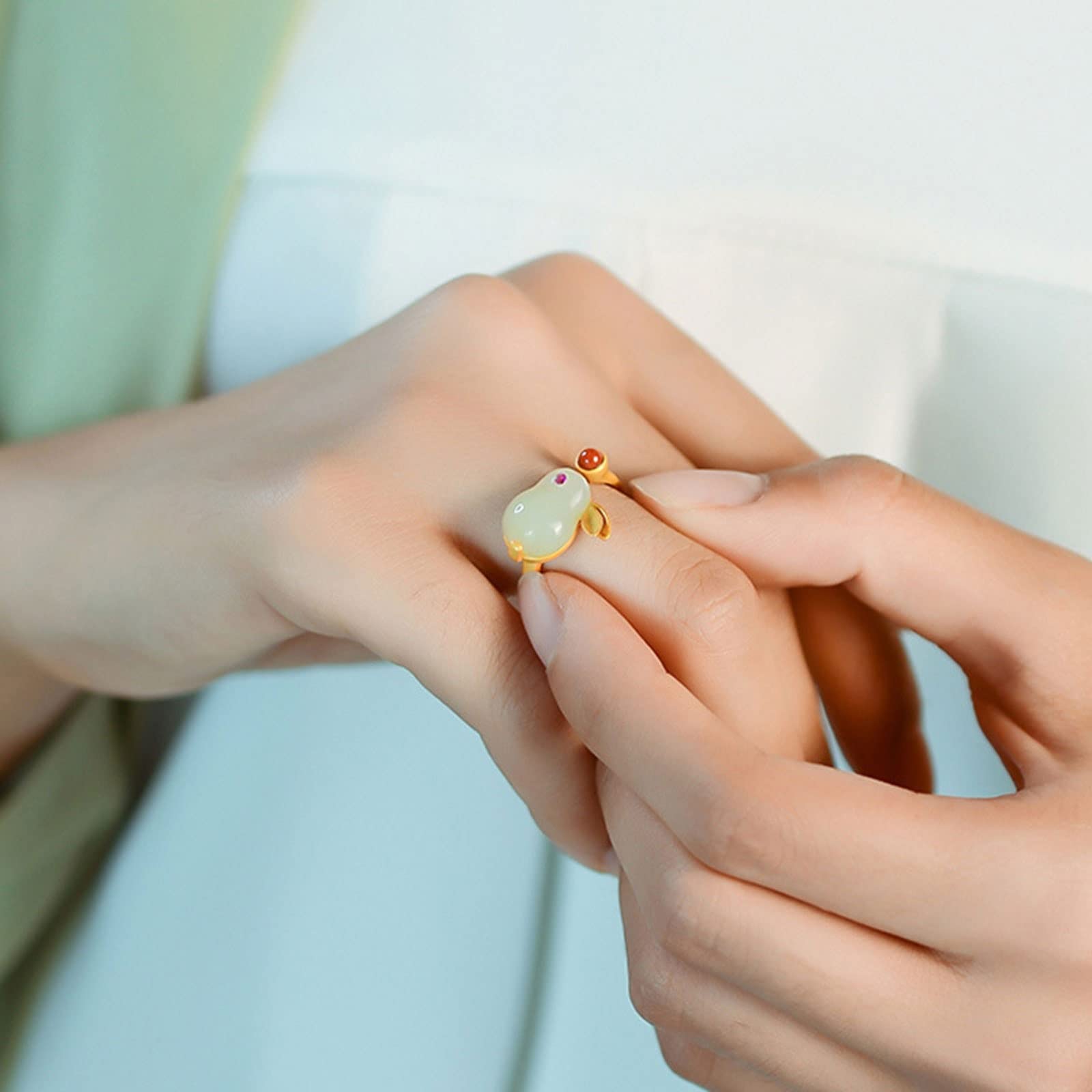 NICSY Jade Rabbit Ring, Chinese New Year Rabbit Ring, Niche Design Premium Feel, Light Luxury Chinese Style Cute Cute Rabbit, Adjustable Open Ring