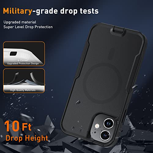 Xmon Magnetic Case for iPhone 11 Case [MIL-Grade Drop Tested & Compatible with MagSafe] Tempered Glass Screen Protector with Camera Lens Protector Phone Case Cover for Apple iPhone 11 (Black)