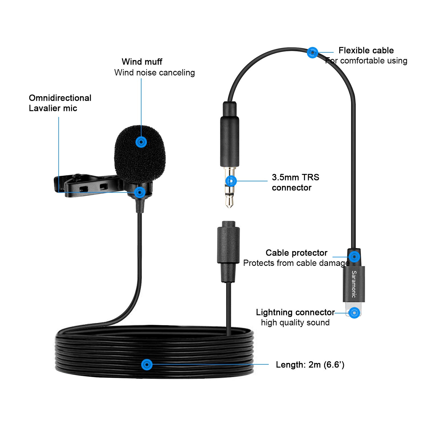 Lavalier Lightning Microphone, Saramonic LavMicro U1A Universal Lapel Mic with Detachable Lightning Plug Adapter Compatible with iPhone 13 12 11 MAC iPad YouTube Video Facebook Live (2M)