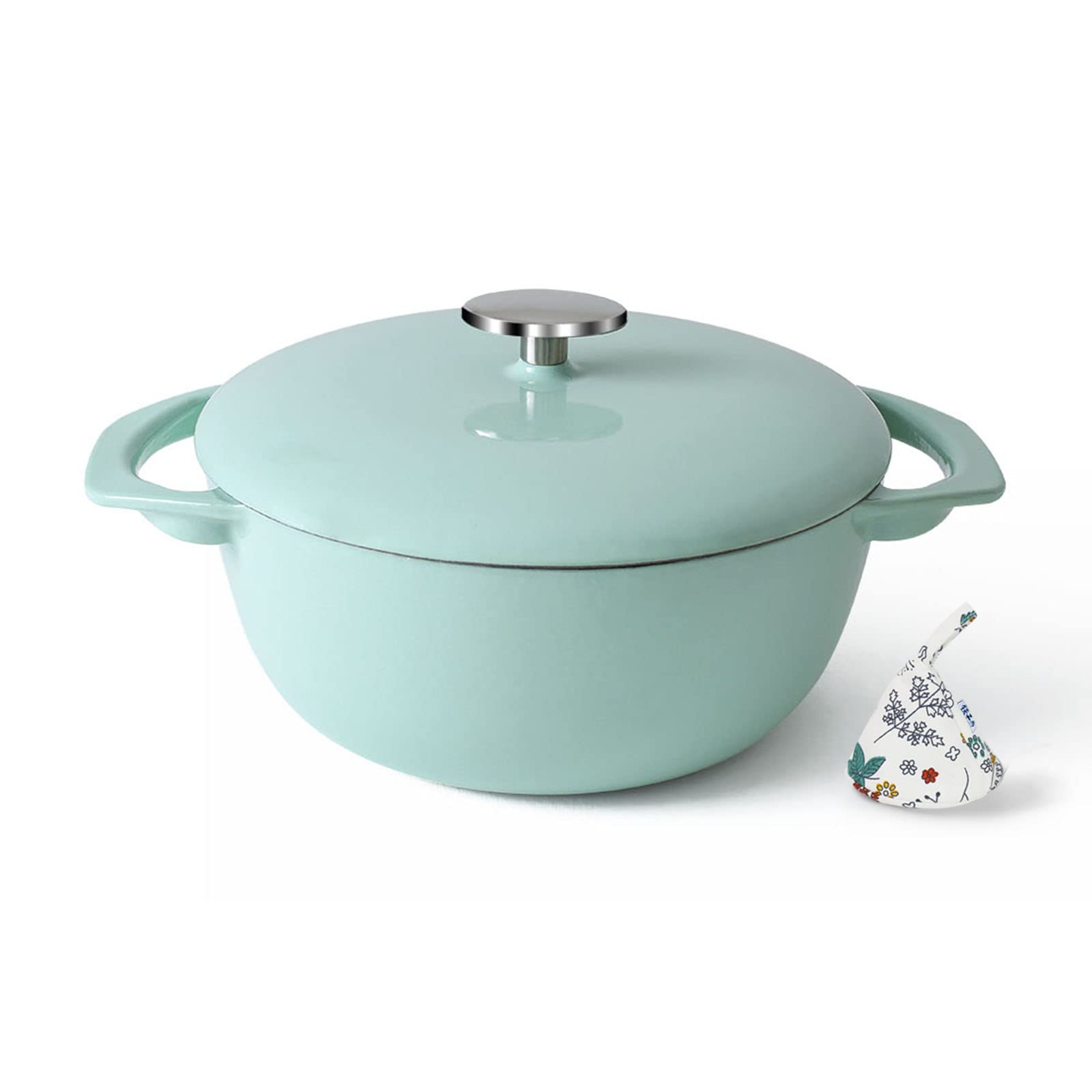 M-COOKER 3.5 QT Enameled Cast Iron Covered Dutch Oven, Non-Stick Round Enamel Dutch Oven with Dual Handle, Great Gifts for Family (Teal)