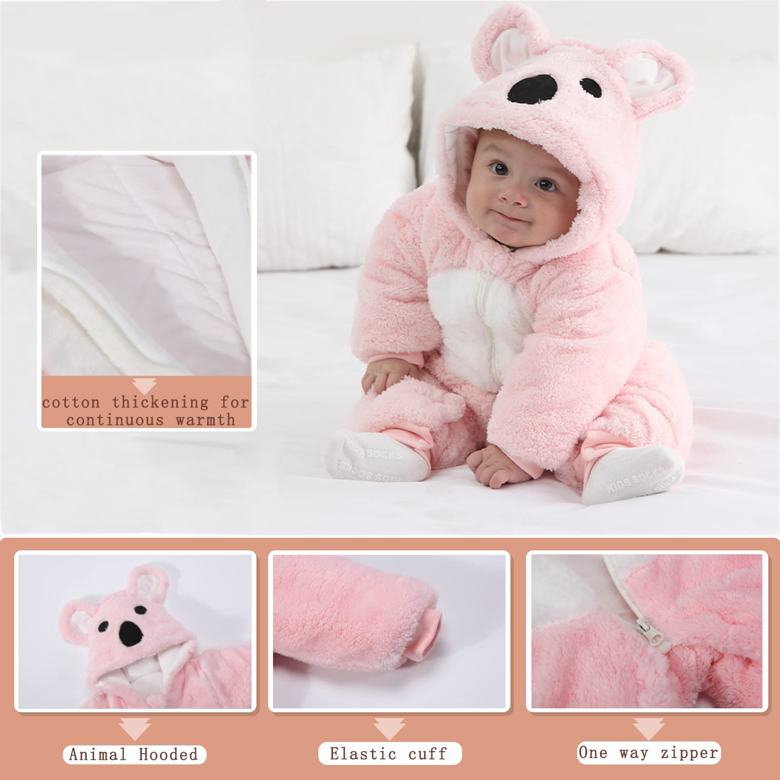 SJYIH Thickened Neutral Bear Zip-up one-Piece for 0-10 Months Infants, Applicable for Sleeping Bag, Coat, or Swaddling Blanket - The Best Essential Gift for Newborns (Pink)