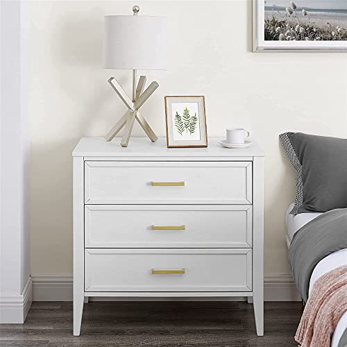 MUSEHOMEINC Solid Wood 3 Drawer Dresser/Nightstand Mid-Century Chests of Drawers with Electroplated Metal Handle,Bed Side Table for Bedroom in White