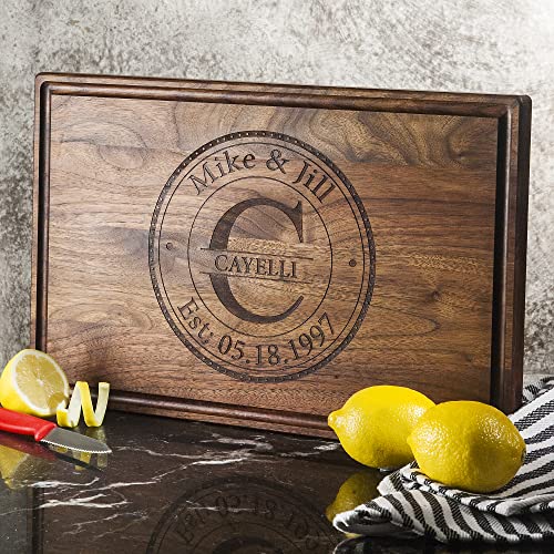 Personalized Walnut Cutting Board - Custom Wooden Walnut Cutting Boards for Couples Wedding, Anniversary, Housewarming Gift - Family Name Date Engraved and USA Made - Customizable Kitchen Decor Gifts