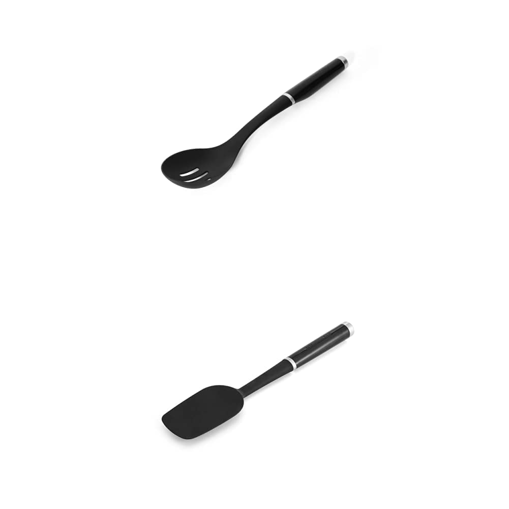 KitchenAid Classic Slotted Spoon, One Size, Black 2 and KitchenAid Classic Spoon Spatula, One Size, Black 2