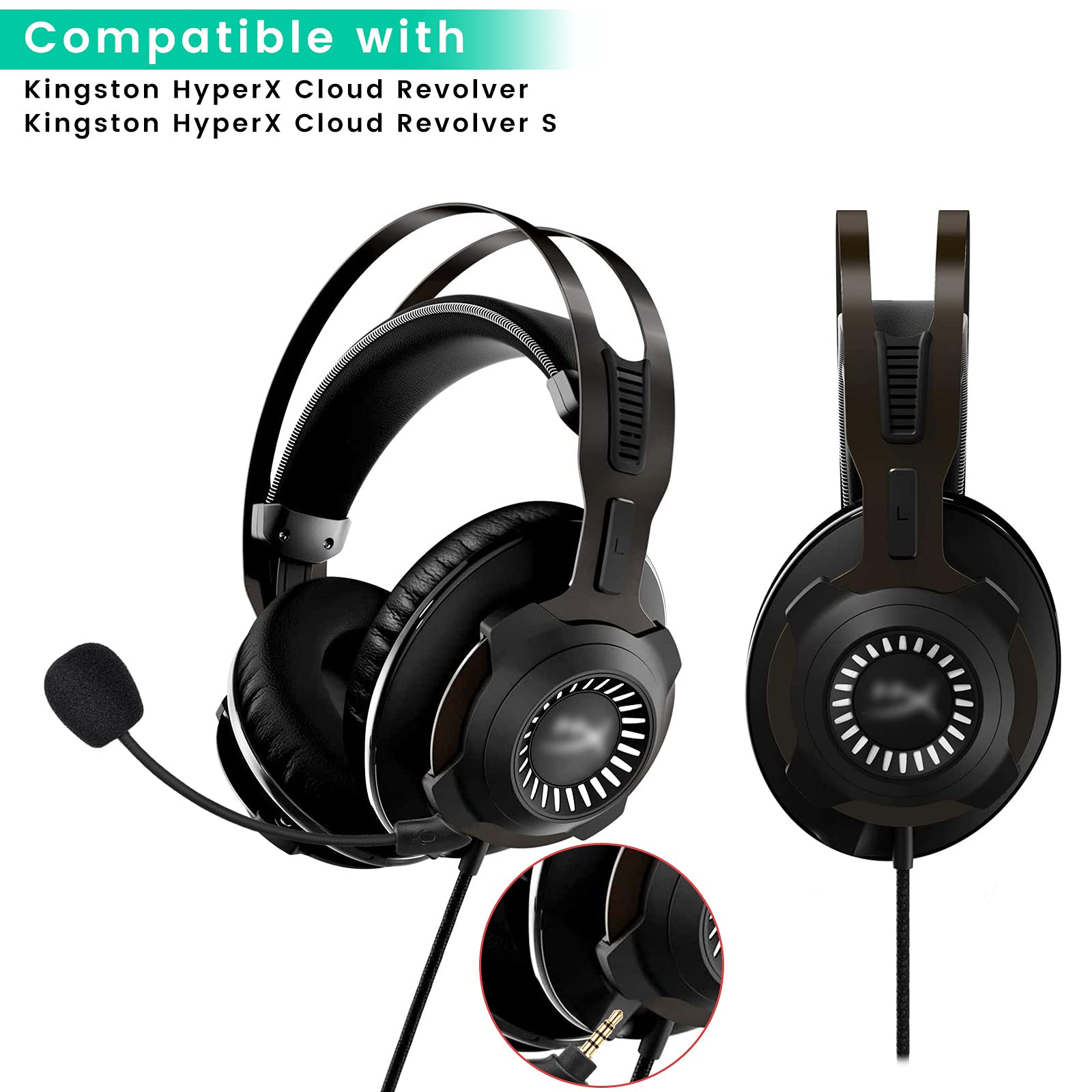 Microphone Replacement for Kingston HyperX Cloud Revolver/Cloud Revolver S Gaming Headsets, Detachable Noise-Cancellation Boom Mic on PC PS5 PS4 Xbox One Series X/S
