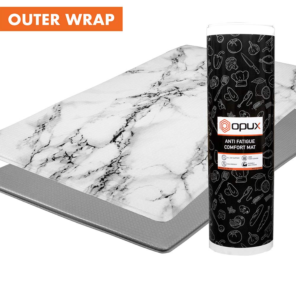 OPUX Anti Fatigue Kitchen Floor Mat, Reversible Cushioned Memory Foam Kitchen Rug Pad, Waterproof Non-Slip Padded Comfort Standing Mat for Office Laundry Home, 32x17 (Marble Gray)