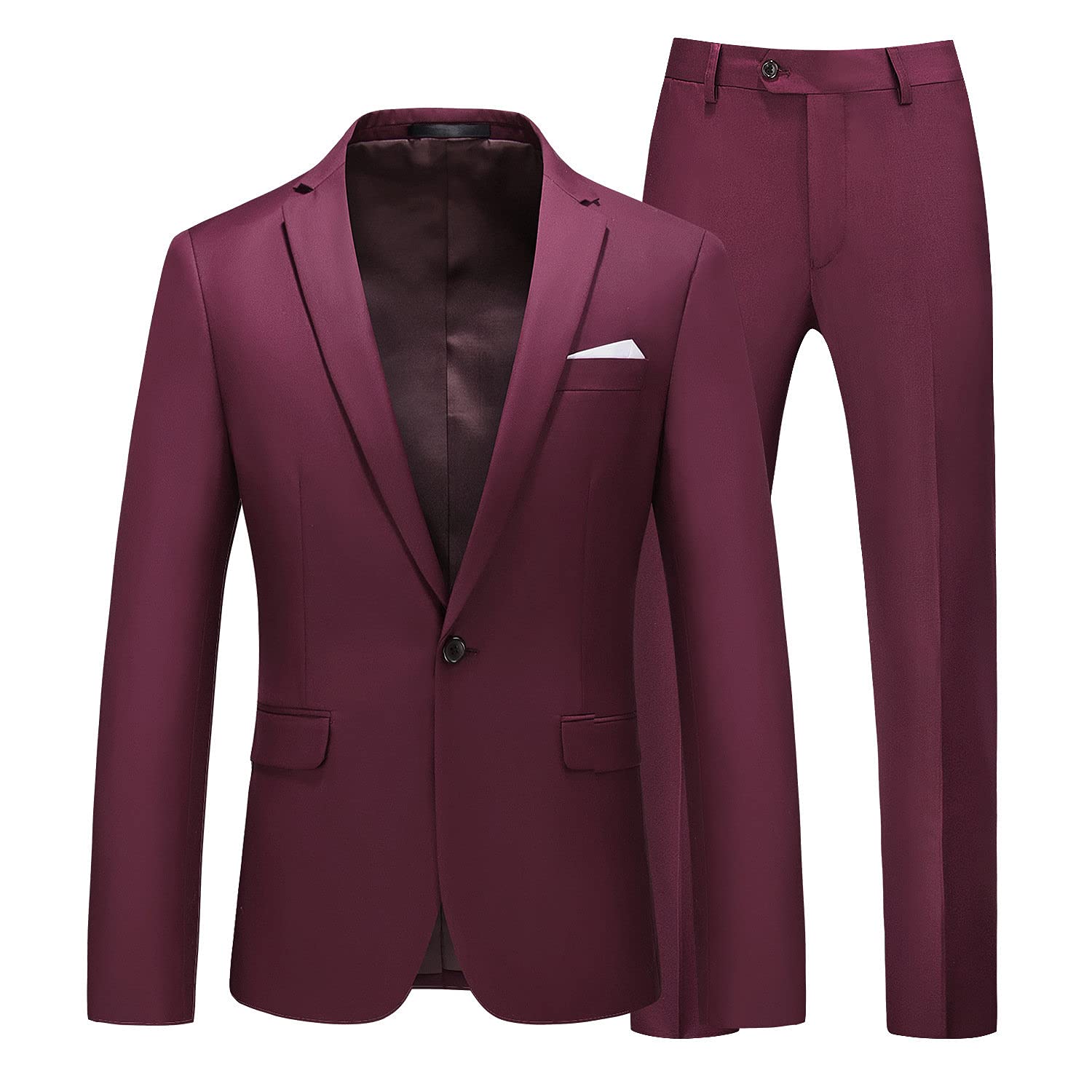 Men's Classic 2 Piece Straight Slim Fit Suit One Button Formal Business Jacket Blazer Shawl Collar Jackets and Trouser (Crimson,Large)