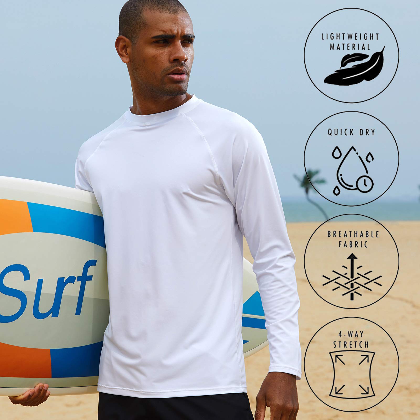 Men UPF 50+ UV Sun Protection Performance Long Sleeve T-Shirt White