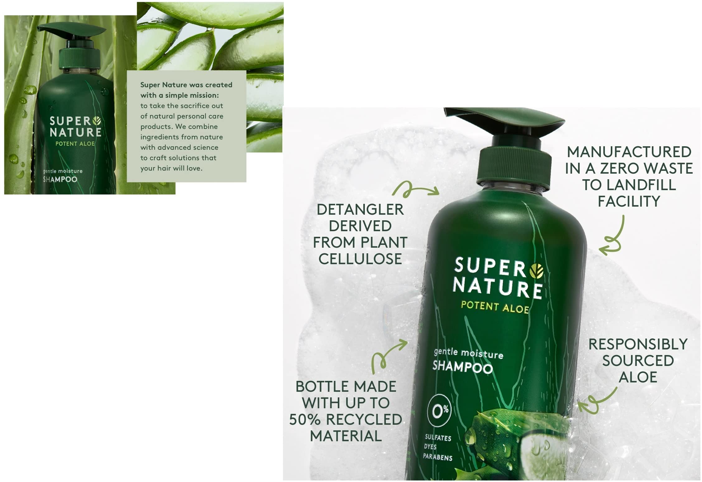 Super Nature Potent Aloe Gentle Moisture Shampoo and Conditioner Sulfates Free, 30 Fl Oz