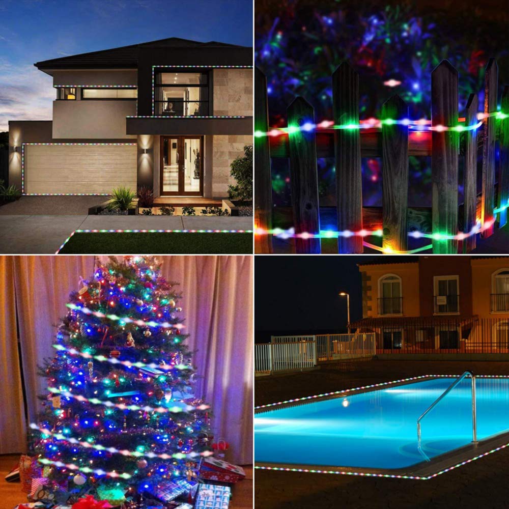 LOGUIDE Solar Strip Lights, 180 LED 9.8ft Strip Lights Solar Powered 8 Lighting Modes Waterproof Outdoor Light for Terrace, Garden, Home, Wedding, Courtyard (Multicolor)