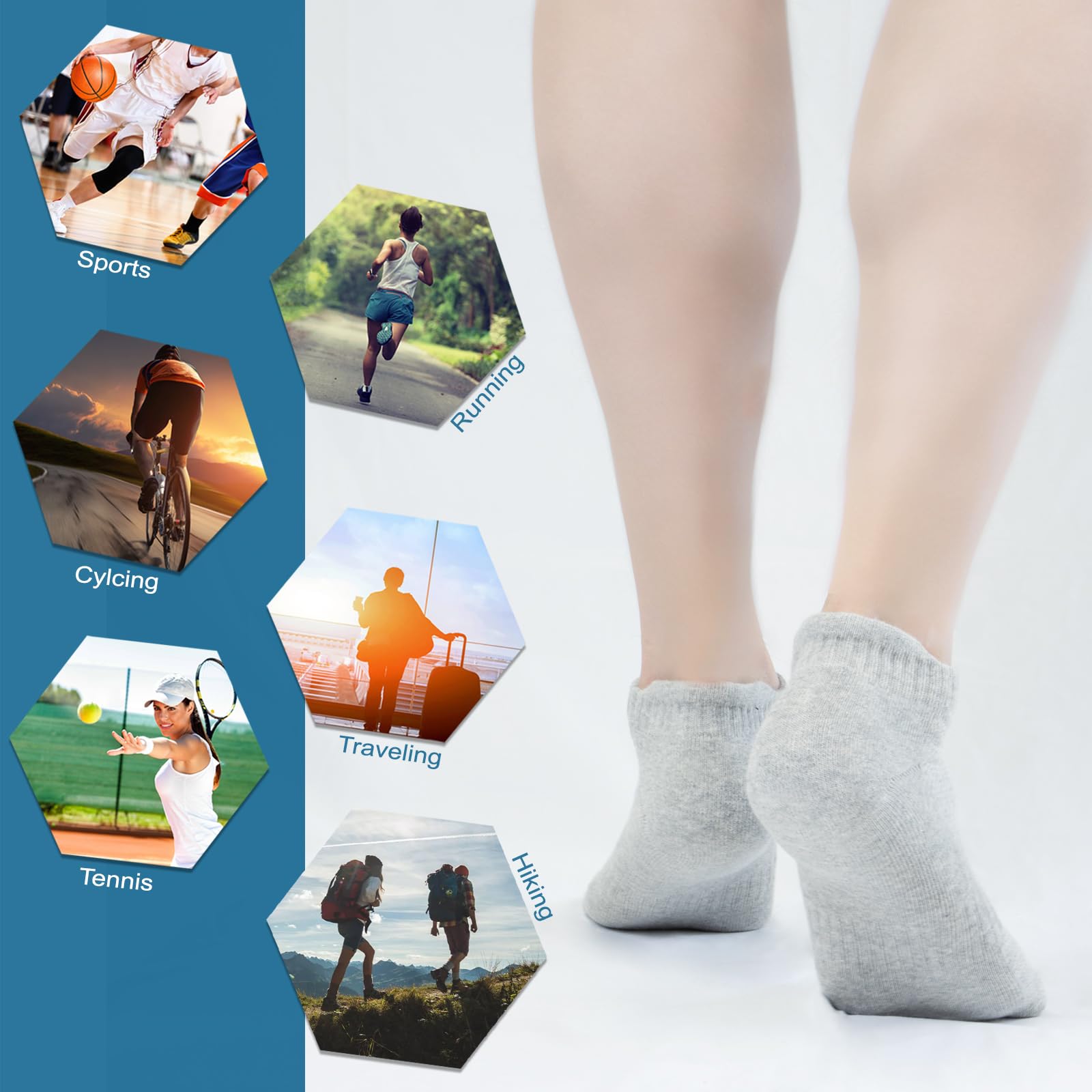 NevEND 6 Pairs Women's and Men's Cotton Cushioned Ankle Socks Running Low Cut Tab Socks M Mixed