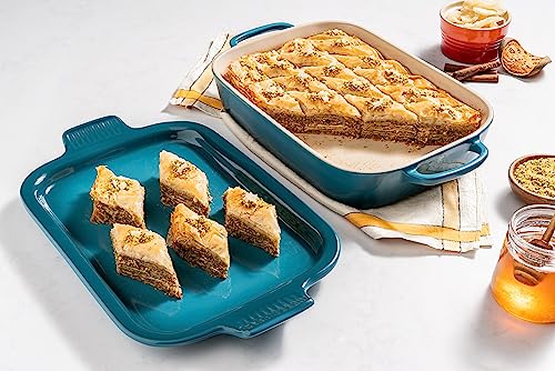 Le Creuset Stoneware Rectangular Dish with Platter Lid, 14 3/4" X 9", Deep Teal