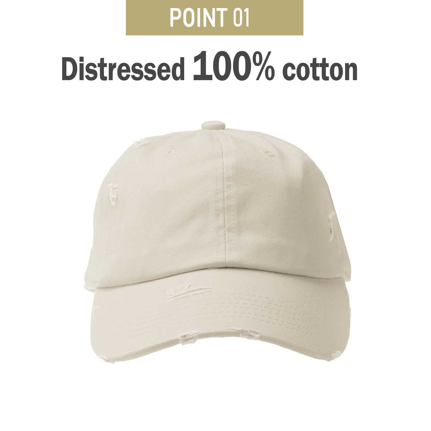 PLAIN GEAR Vintage Washed Distressed Hats for Men and Women - Unisex Cotton Hat Baseball Cap with Adjustable Metal Buckle (White)