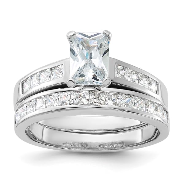 IceCarats 925 Sterling Silver Cubic Zirconia CZ Wedding Band Engagement Ring Bridal Jewelry Set Size 8