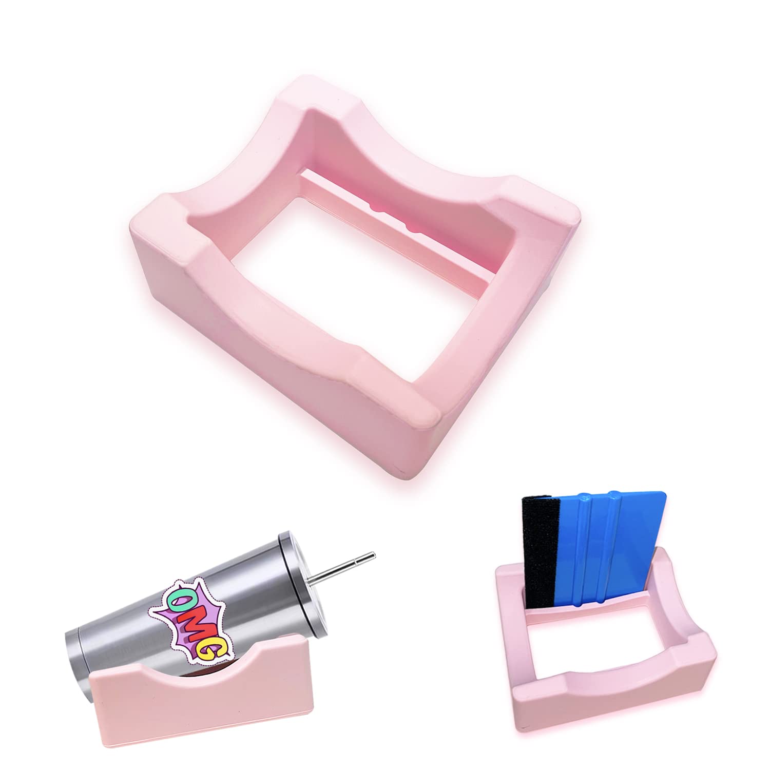 LexRory Silicone Cup Cradle for Tumblers - Tumbler Holder for Crafts with Felt Edge Squeegee - 2 Angles Cups Stand Use to Apply Vinyl Decals for Tumblers Cup Projects
