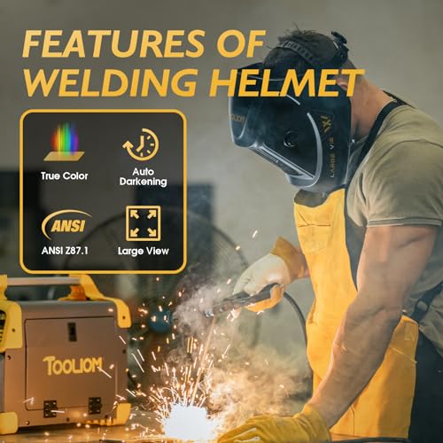 TOOLIOM Welding Helmet, True Color Auto Darkening 1/1/1/1 Large Viewing 3.94"x 3.27" Welder Mask Hood with Weld/Grind/Cut Mode for TIG MIG/MAG MMA