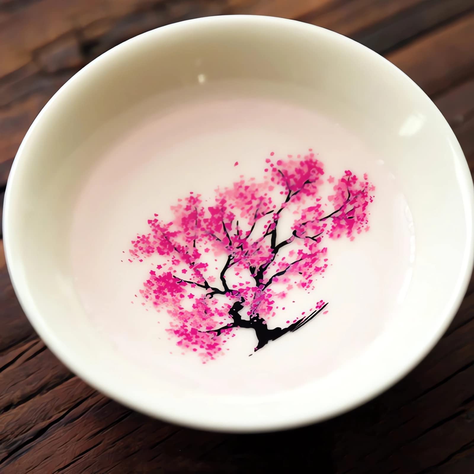 Magic Sakura Cherry Blossom Sake Cup - 2023 New Ceramic Sake Cold/Hot Temperature Color Changing Cup Glasses, Japanese Tea Wine Soju Sake Cup Glasses Set, Magical Blooming Sake Cups (Sakura- Cold&Hot)