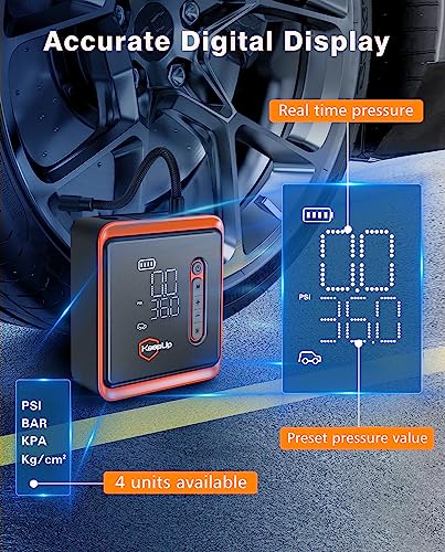 Tire Inflator Portable Air Compressor - KEEPUP 150 PSI Cordless Air Pump with 10000mAh Rechargeable Battery for Car Tires Ebike Motorcycles Bicycles Balls