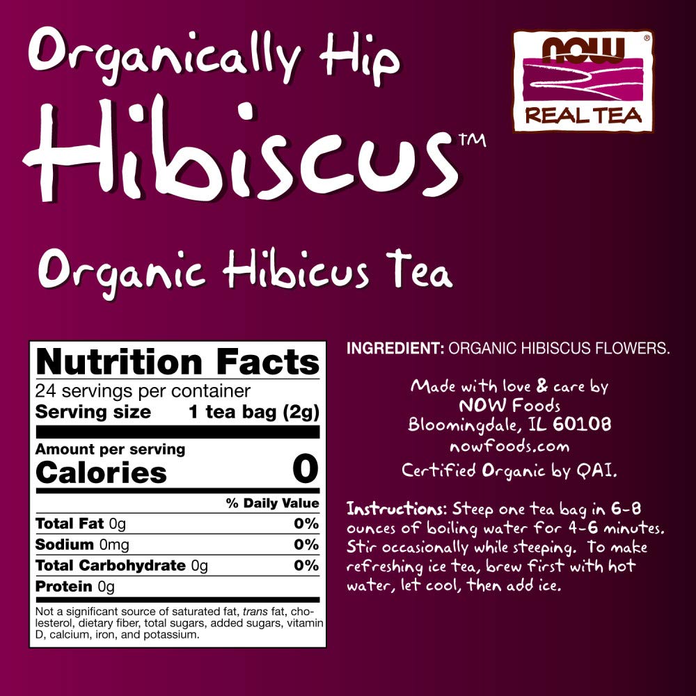 NOW Foods Organically Hip Hibiscus Tea, 24 Tea Bag (2 Pack)