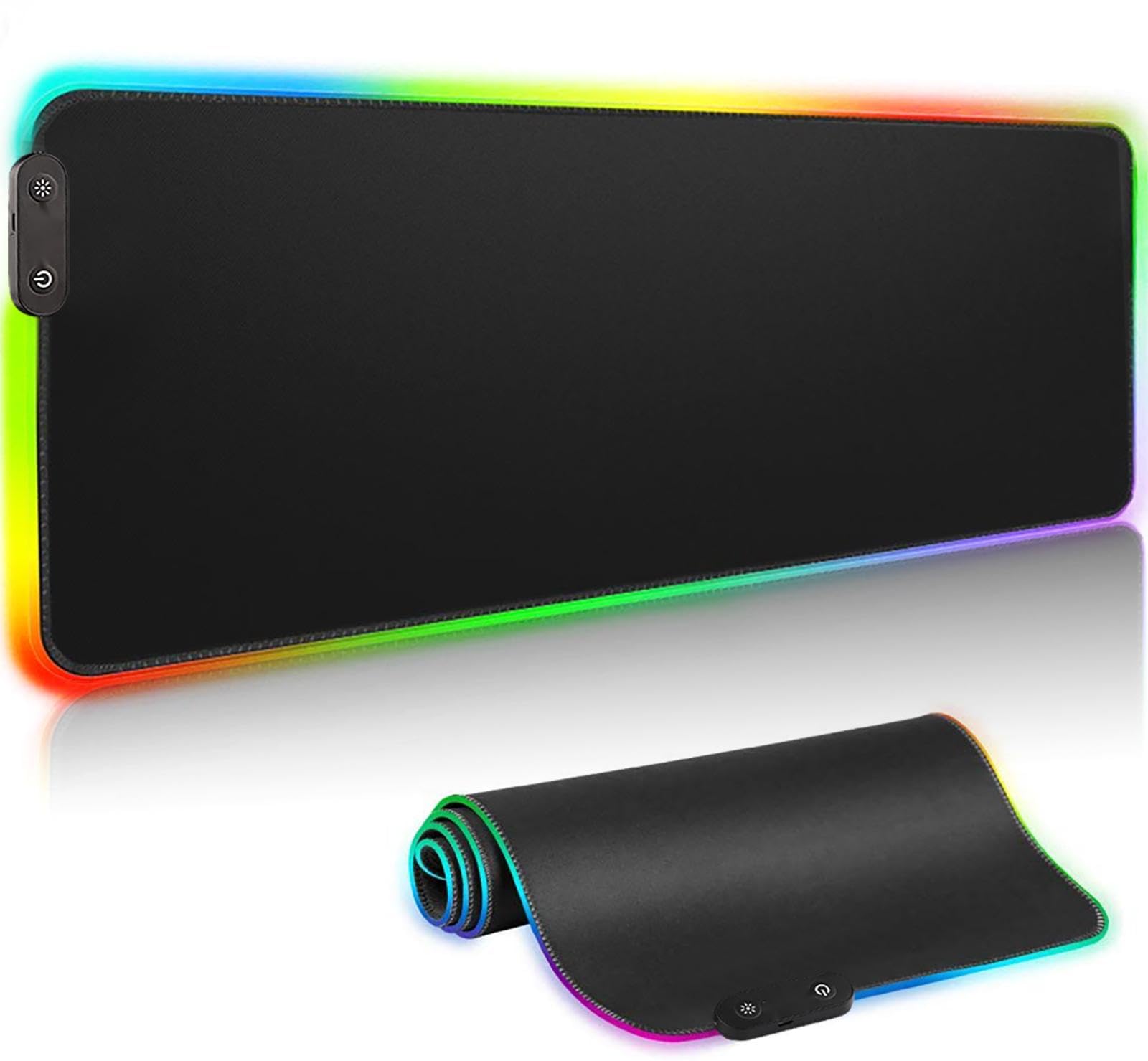 Large RGB Gaming Mouse Pad Led Extended XXL Soft Mousepad with 14 Lighting Mode, Anti-Slip Rubber Base Computer Key Board Mouse Mat for PC Gamer/Laptop Gamer/Officer(31.5×11.8×0.16 inch)