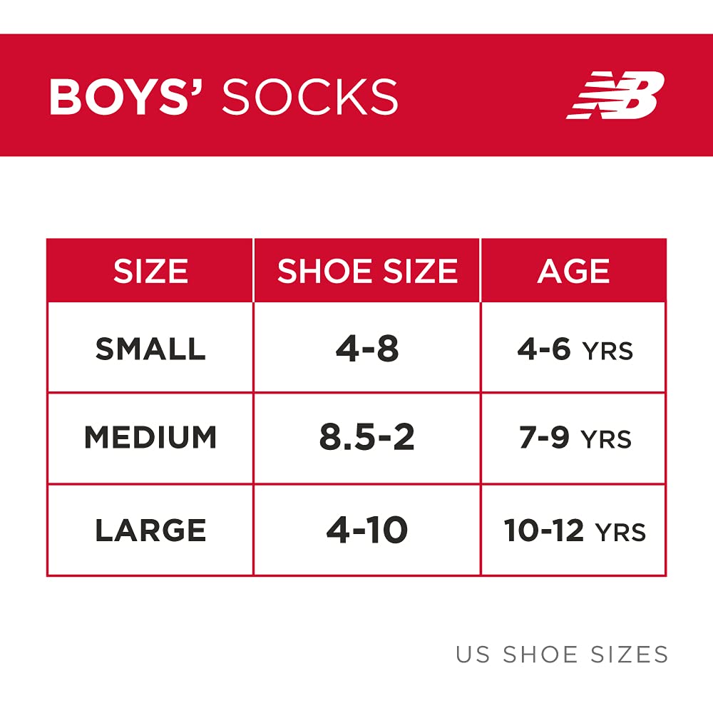 New Balance Boys Low Cut Socks - 8 Pack Performance Cushion Comfort No Show Socks - Breathable Athletic Socks for Boys (4-12), Size Large, Pure Black