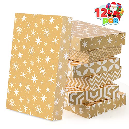 JOYIN 12 Pcs Christmas Boxes, Foil Golden Patterned Shirt Wrap Boxes 17" x 11" x 2.5" with Lid and Base, Clothes, Wrapping Robe Boxes, Shirt Gift Boxes for Xmas, Birthdays, Wedding, 6 Designs