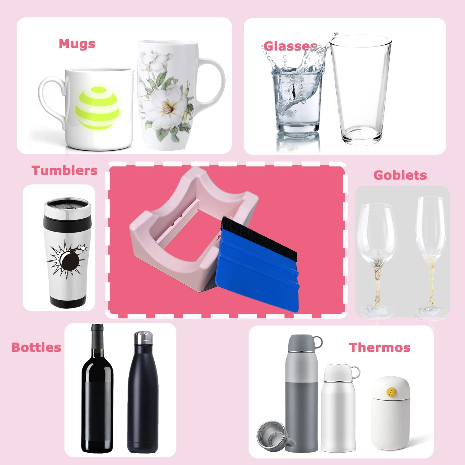 LexRory Silicone Cup Cradle for Tumblers - Tumbler Holder for Crafts with Felt Edge Squeegee - 2 Angles Cups Stand Use to Apply Vinyl Decals for Tumblers Cup Projects