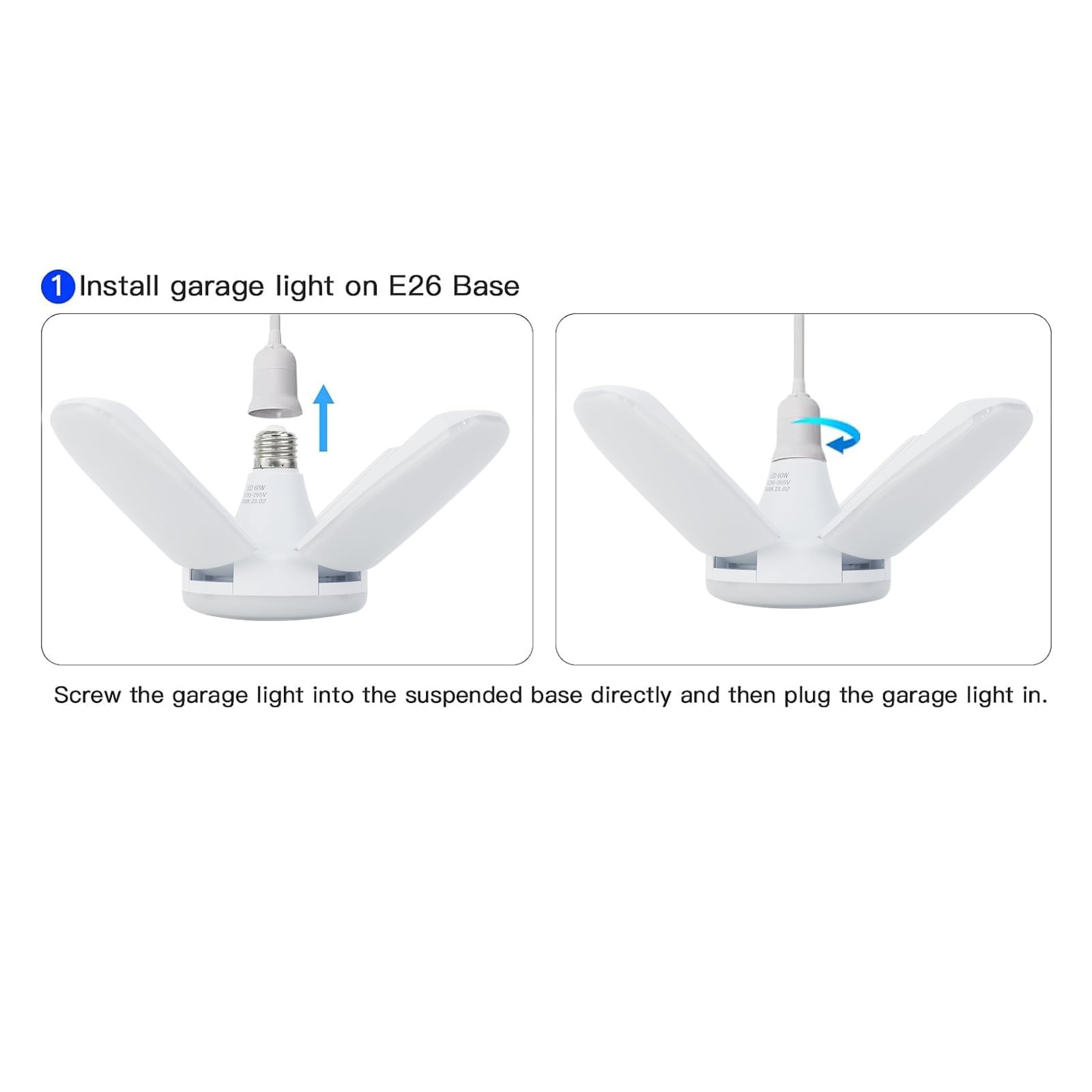 LED Garage Lights 80W Deformable Garage Lights LED Basement Lights with 3 Adjustable Panels 10000LM E26 Base 6000K Garage Ceiling Lights for Garage,Workshop,Warehouse,Laundry Room,Real Aluminum