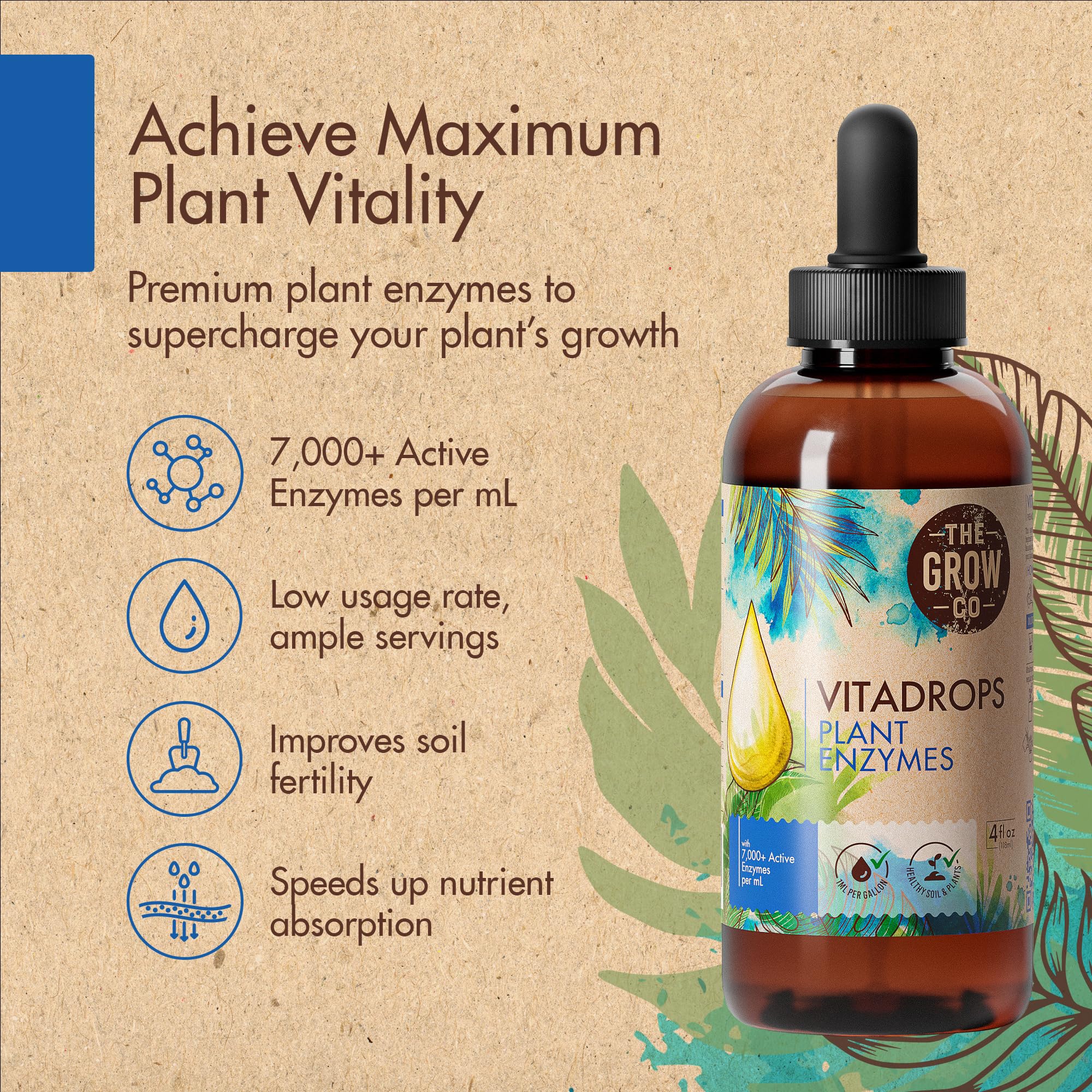 Plant Enzymes for Outdoor & Indoor Houseplants - Hydroponic Plant Food for Increased Nutrients - Bloom Booster Fertilizer & Root Stimulator for Plants, 7000+ Active Enzymes per mL, 4 Fl Oz (100+ Gal)