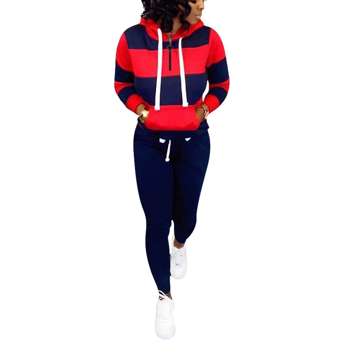 Nimsruc Two Piece Outfits For Women Jogging Suits Casual Sweatsuits Jogger Tracksuits Long Sleeve Hoodie Matching Sets Red Blue S