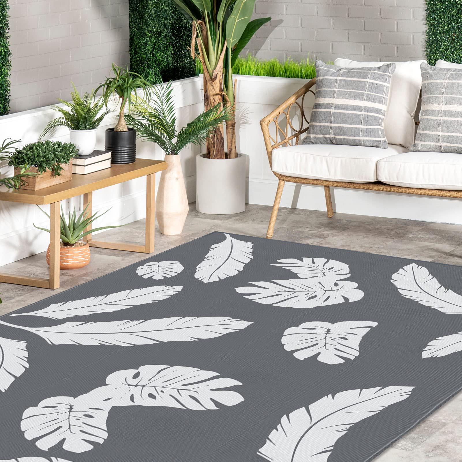 Lavezee Outdoor Rugs 6x9 Waterproof Indoor Outdoors Camping Area Rug for Patio, RV, Picnic, Bedroom, Kitchen, Reversible Portable Large Floor Mat