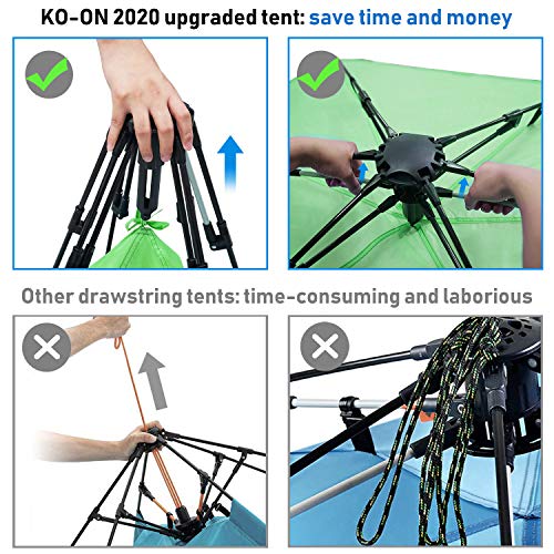 KO-ON Beach Tent Sun Shelter Pop Up XL - Easy Setup Beach Shade for 3-4 Person with UPF 50+ Protection, Extended Floor & 3 Ventilation Windows丨Carrying Bag (Grass Green)