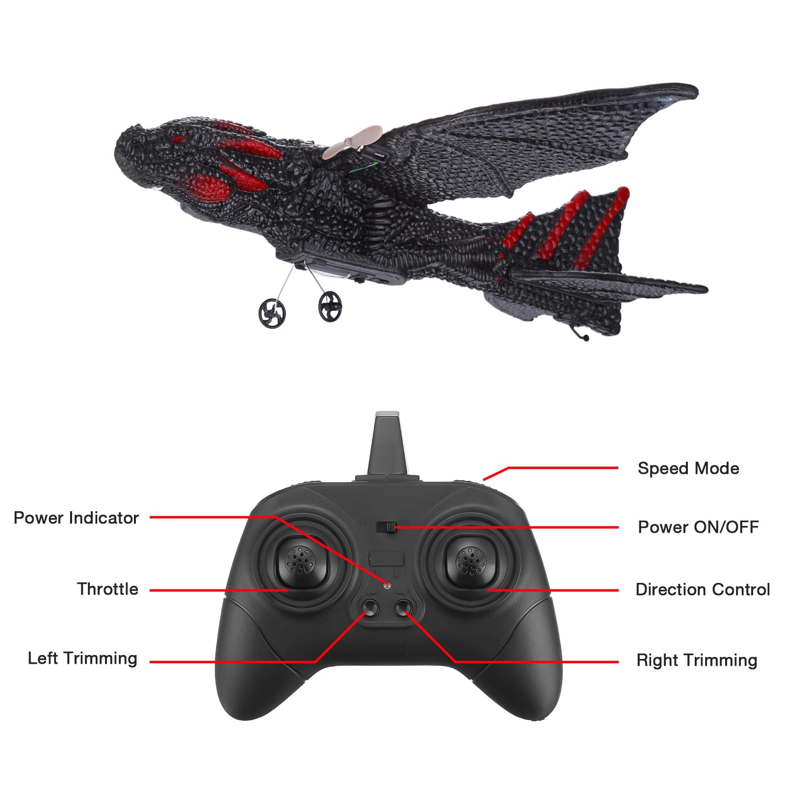 joykey RC Plane for Beginners, Remote Control Dragon Airplane, 2-CH Read to Fly Dragon & 6-axis Gyro Stabilizer, Two Rechargeable Batteries, Easy to Fly for Adults, Boys & Girls