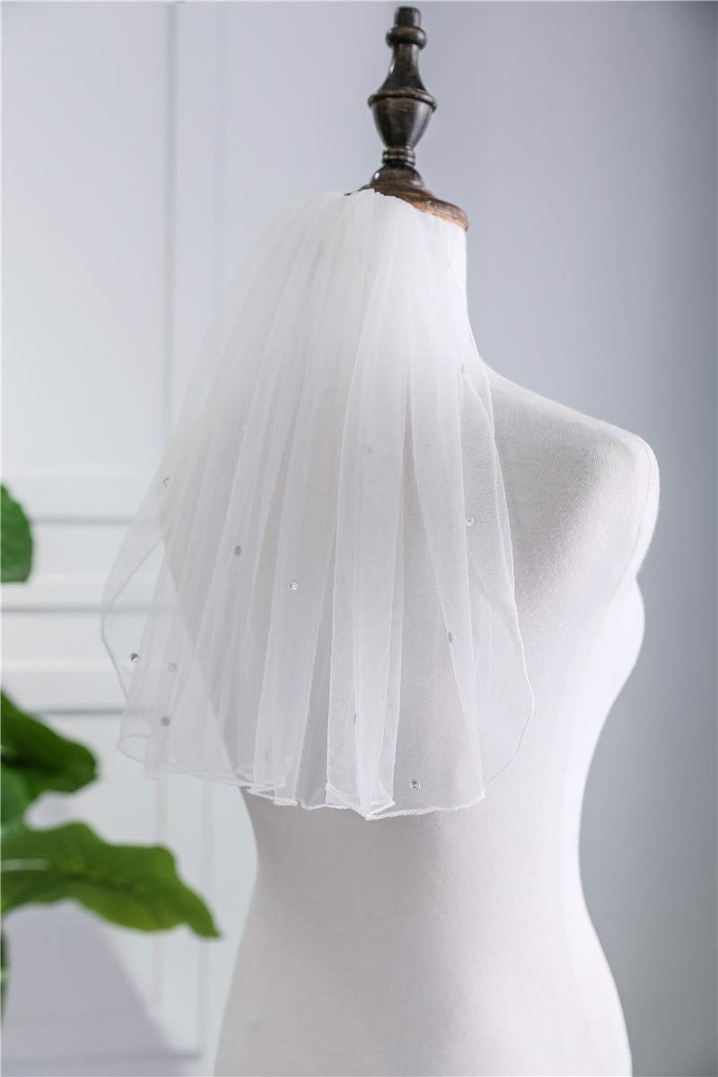 Kercisbeauty Wedding Bridal Single Layer Lace Short Veil Drop with Comb Chapel Hair Accessories (Ivory)