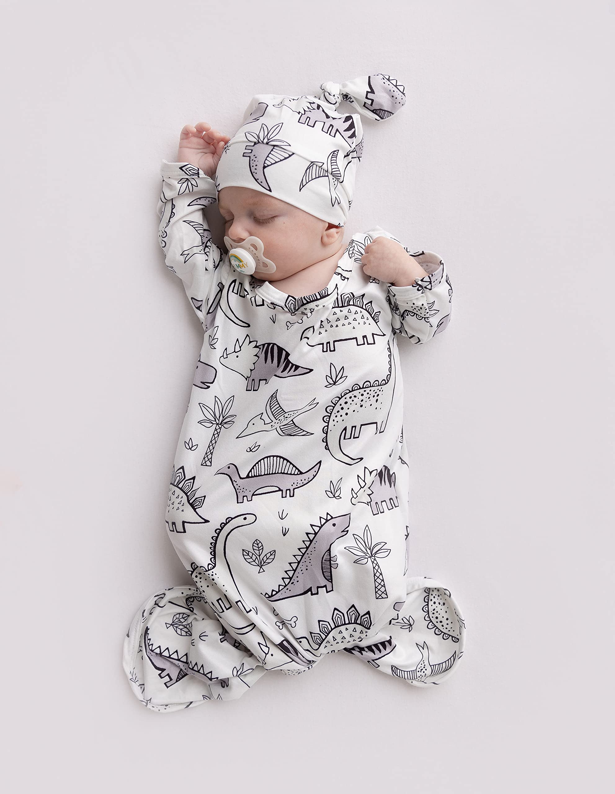 Terriboo Newborn Baby Boy Long Sleeve Sleeper Gown Coming Home Outfit Nightgown Hat Set 0-3 month (Green)