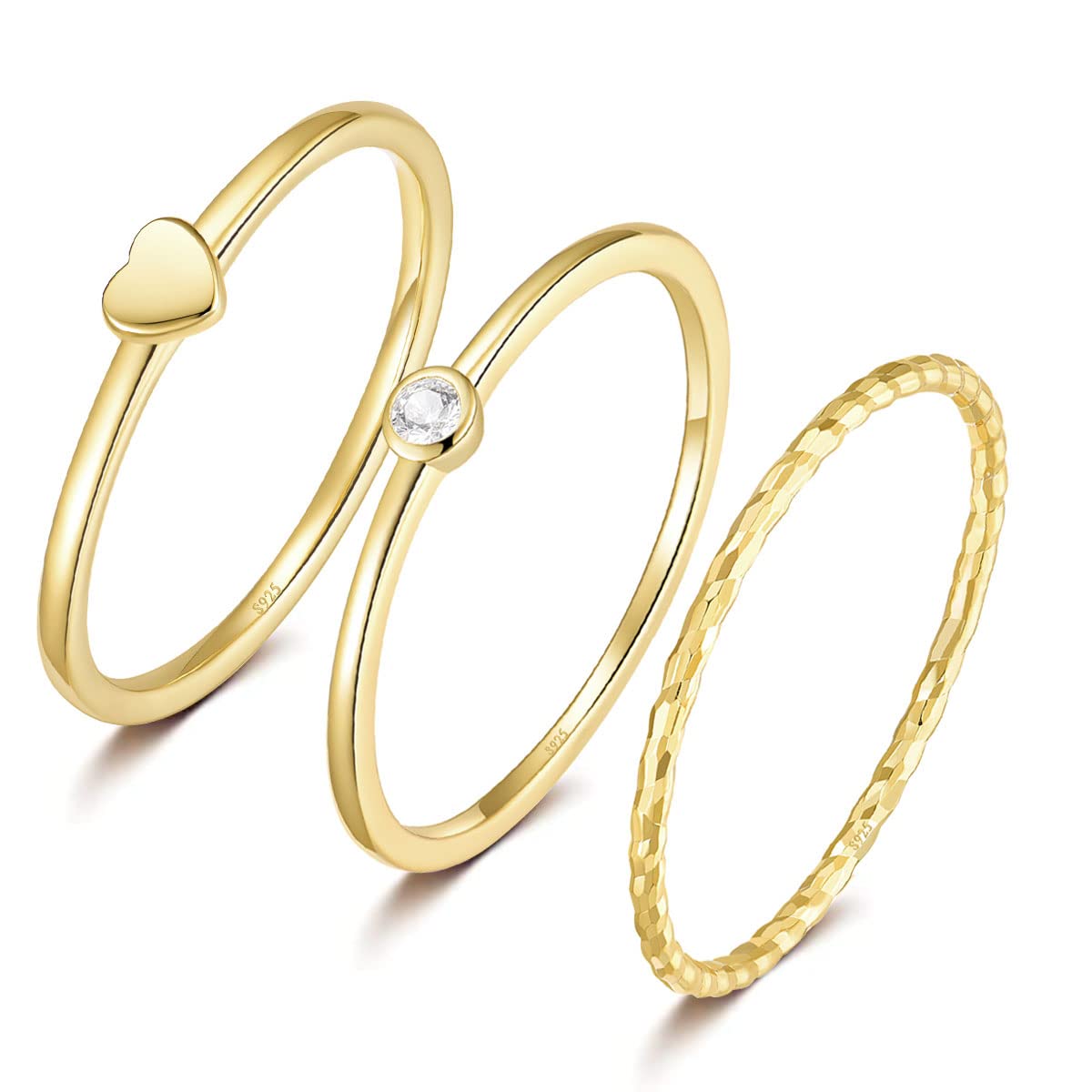 Mameloly 3pcs 925 Sterling Silver Stackable Gold Rings for Women Dainty Thin Wedding Band Statement Ring Size 6.5