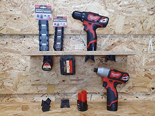 StealthMounts Milwaukee M12 Battery Holder - 6 Pack | Milwaukee Battery Holder M12 | 12V Milwaukee Battery Storage | M12 Milwaukee Battery Mount | Milwaukee Wall Mount| Made in The UK