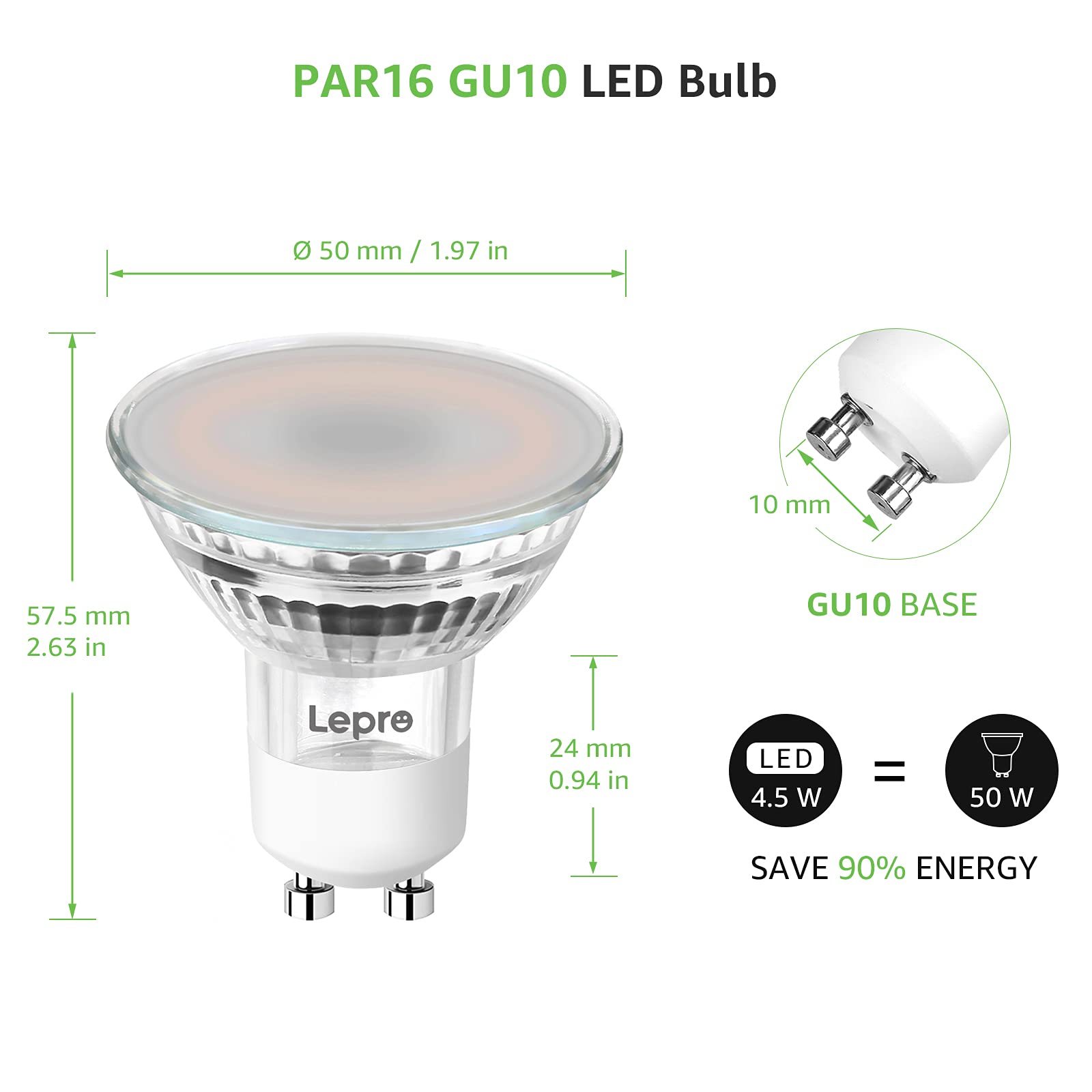 Lepro GU10 Smart Light Bulbs, RGB Color Changing LED Bulb, Compatible with Alexa & Google Assistant, Dimmable with App, 50W Equivalent Track Light Bulb, No Hub Required, 2.4G WiFi Only, Pack of 4