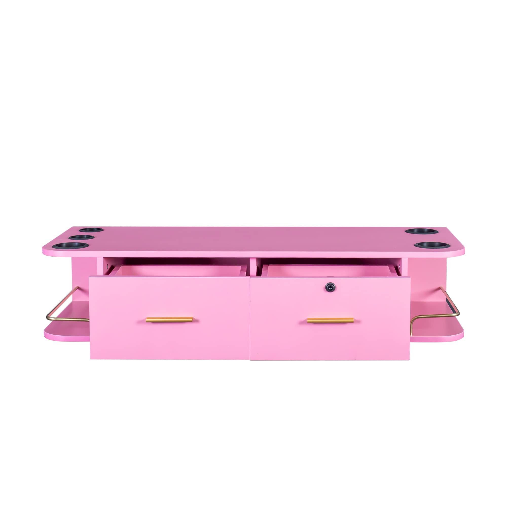 Wall Mount Makeup Vanity with Drawers,Dressing Table with Hair Dryer Holder and Side Cubbys, Barber Hair Stations for Salon Beauty Spa Equipments(Pink)