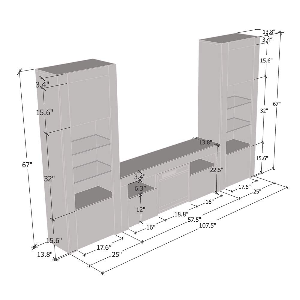 Milano Set 145EF-BK-BK Electric Fireplace Modern Wall Unit Entertainment Center