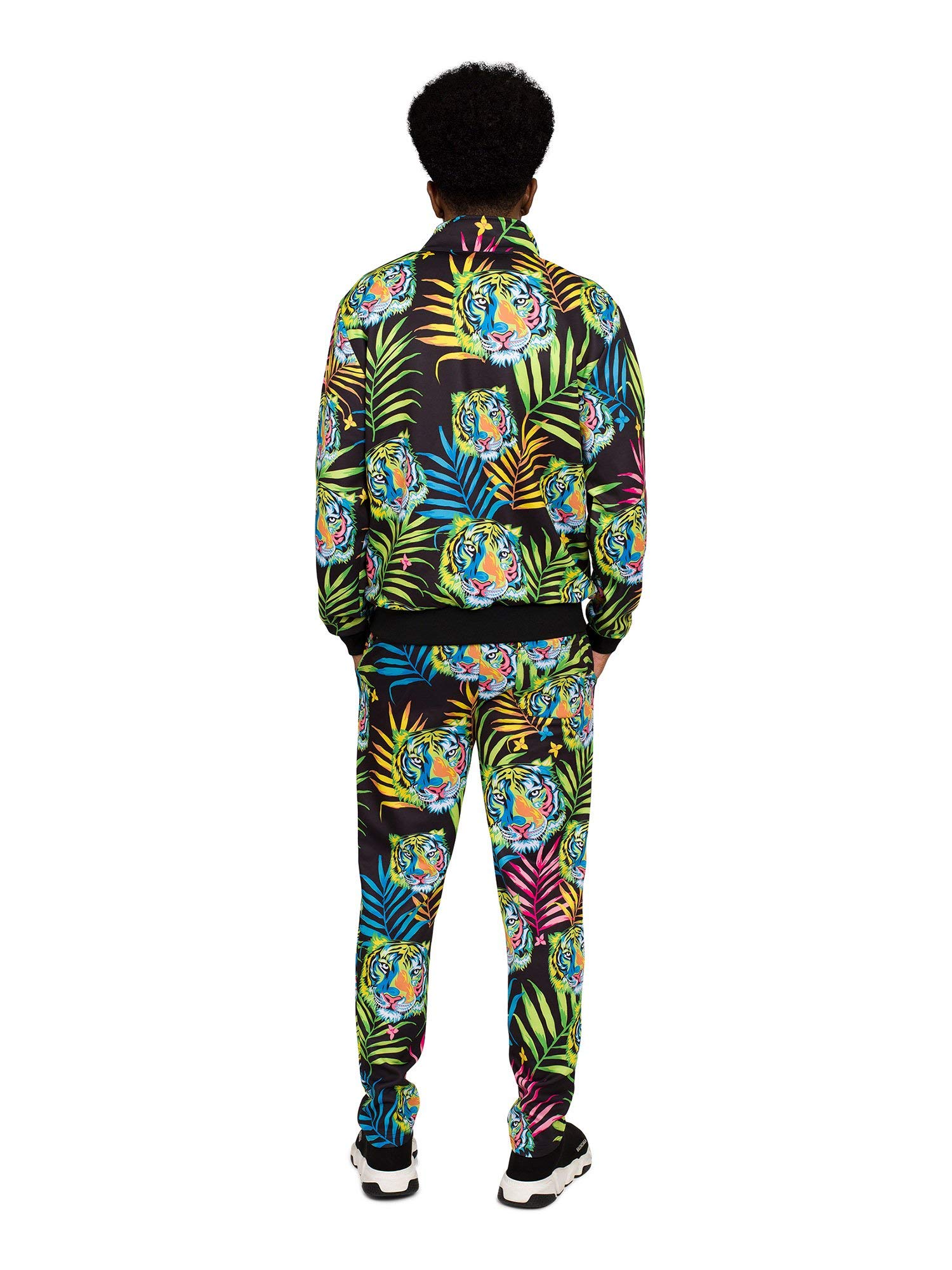Men's Neon Jungle Tiger Track Suits 2 Piece Sweatsuit Set ST802 - Black - Large - V-C31