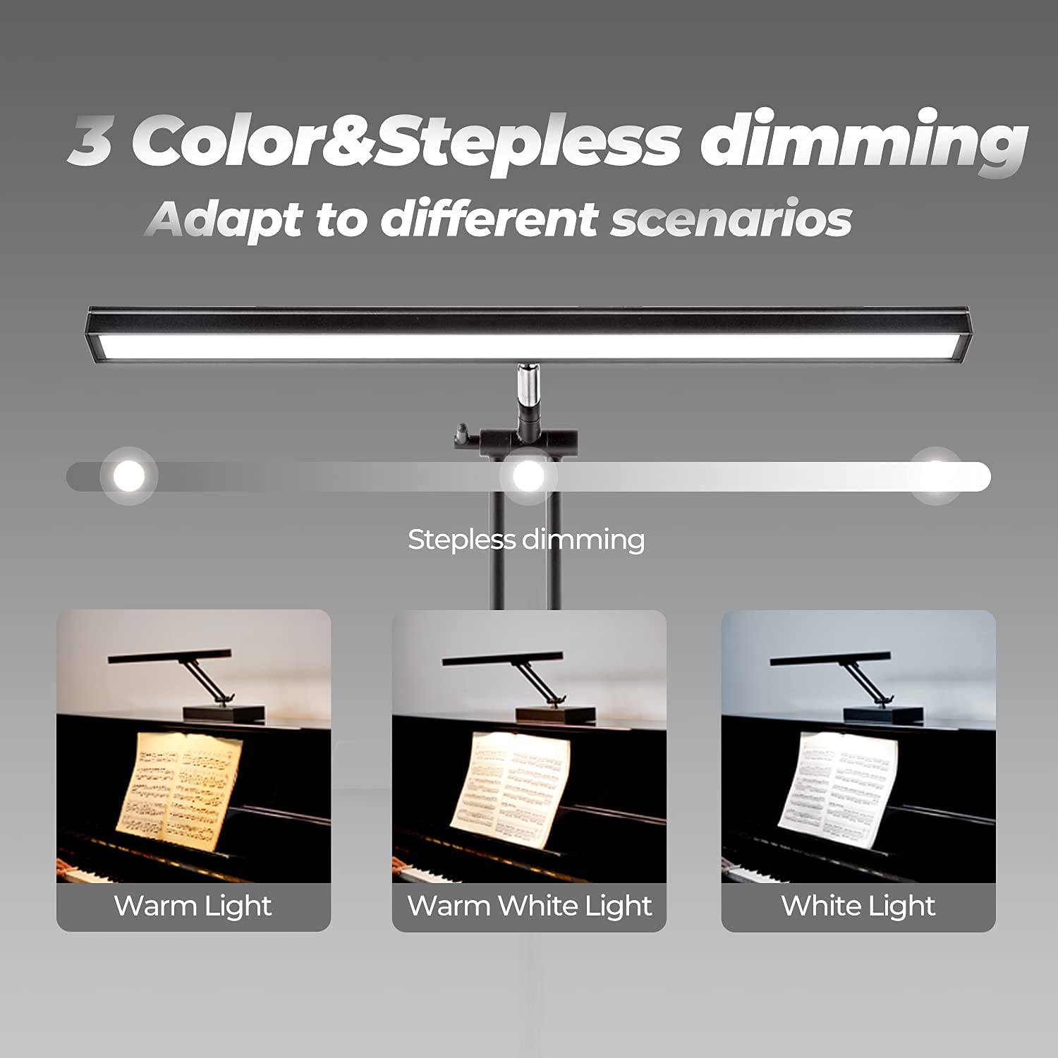 NXWVPC BOLOWEI LED 20" Piano Lamp - Onekey Stepless Dimming Piano Desk Light for Upright Piano Free Height Adjustment 10W Black