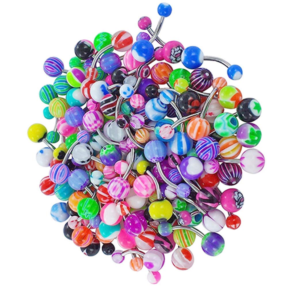 liuqingwind Belly Rings 30 Pcs Colorful Sexy Belly Bars Body Piercing Button Ring Navel Barbell Jewerly a