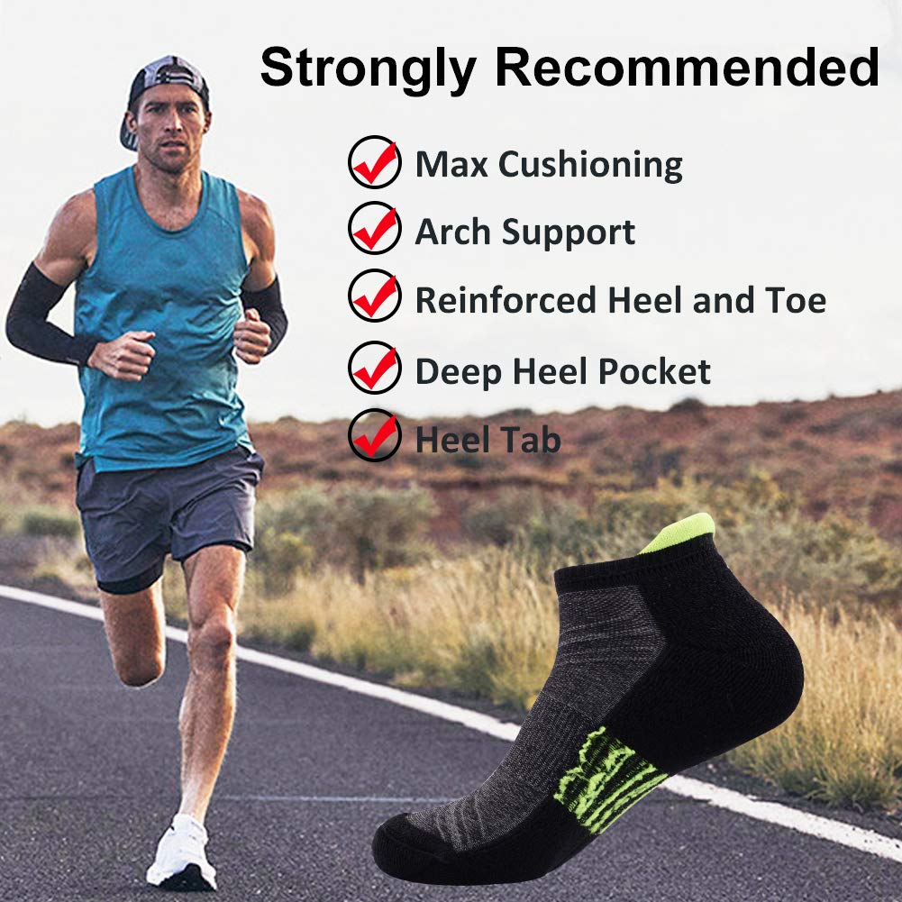 JOYNÉE Mens Ankle Low Cut Athletic Tab Socks for Men Sports Comfort Cushion Sock 6 Pack,Black,Sock Size 10-13